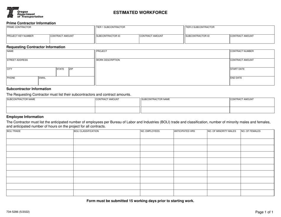 Form 734-5286 - Fill Out, Sign Online and Download Fillable PDF, Oregon ...