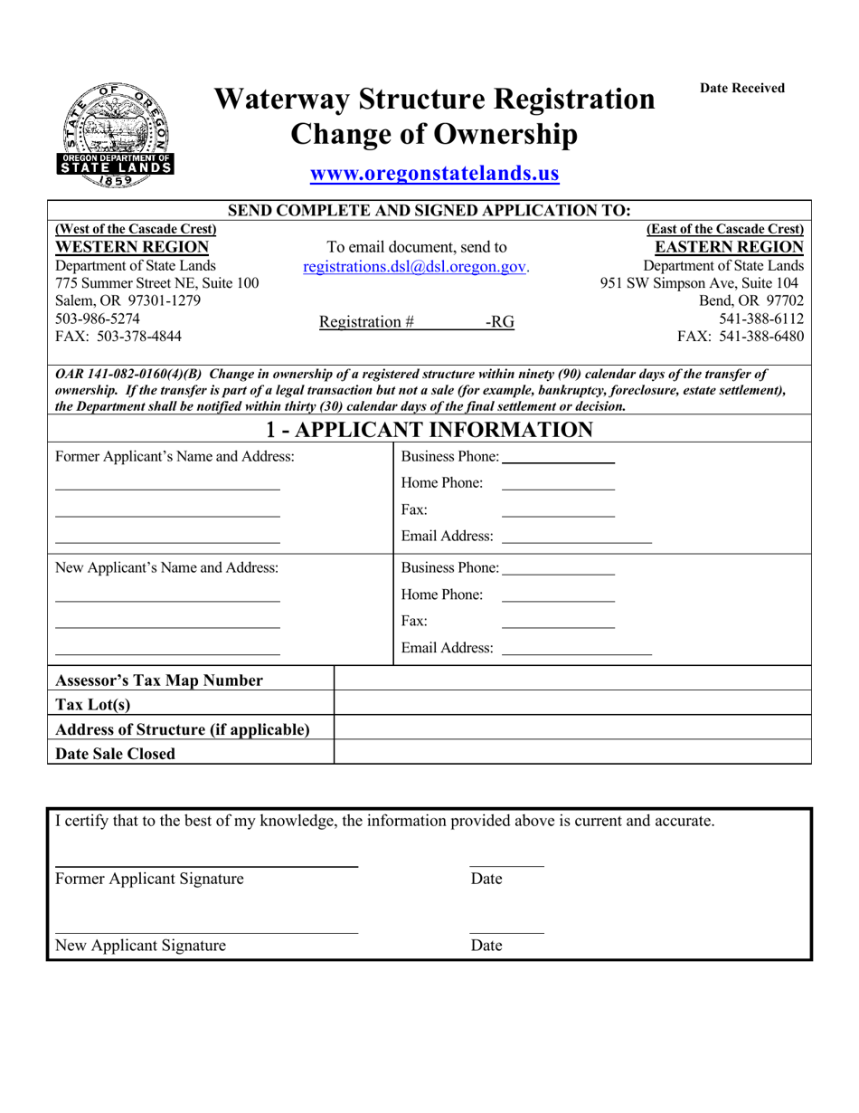Oregon Waterway Structure Registration - Change of Ownership - Fill Out ...