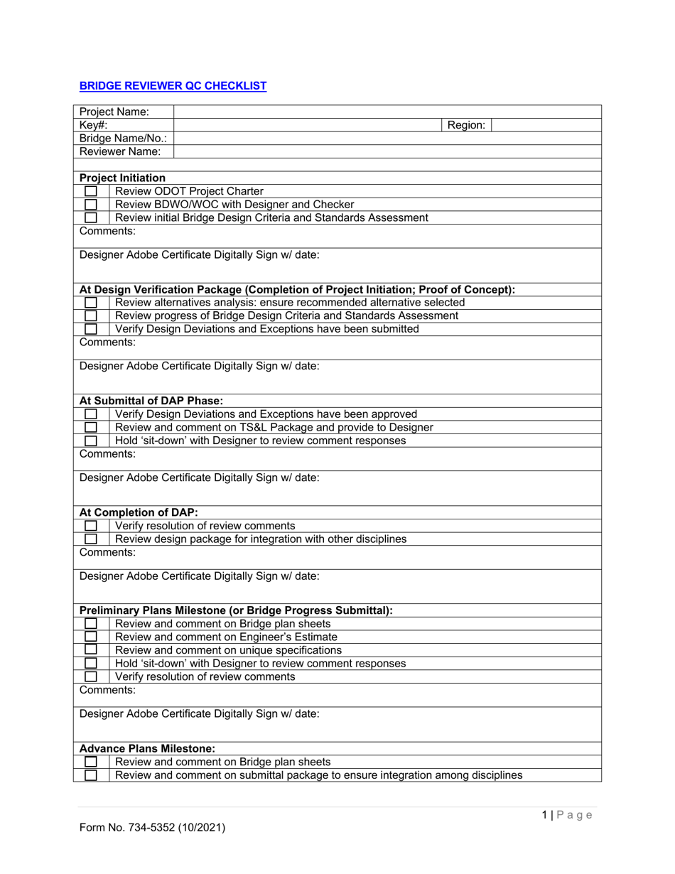 Form 734-5352 - Fill Out, Sign Online and Download Fillable PDF, Oregon ...