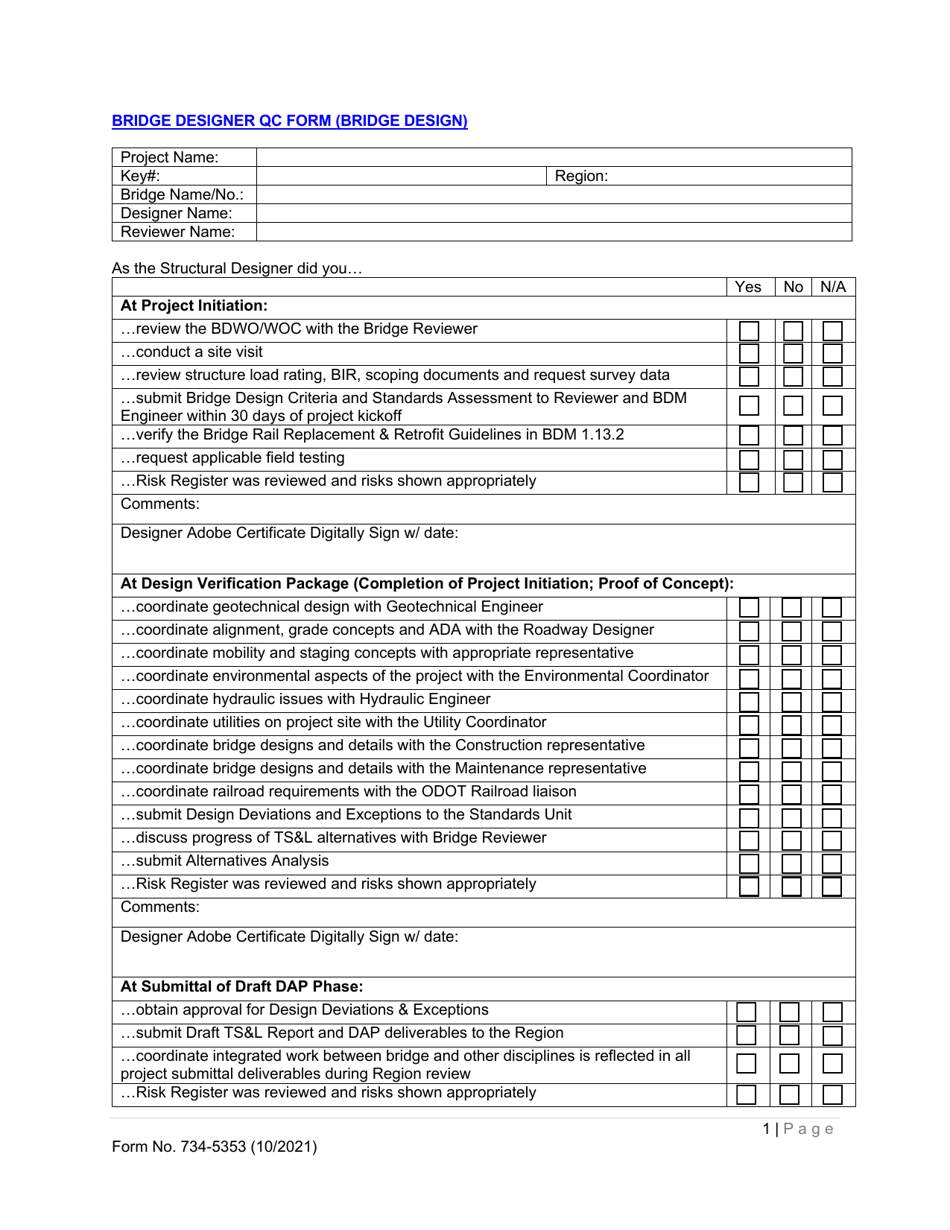 Form 734-5353 - Fill Out, Sign Online and Download Fillable PDF, Oregon ...