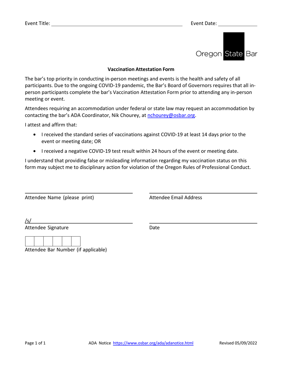 Oregon Vaccination Attestation Form - Fill Out, Sign Online and ...