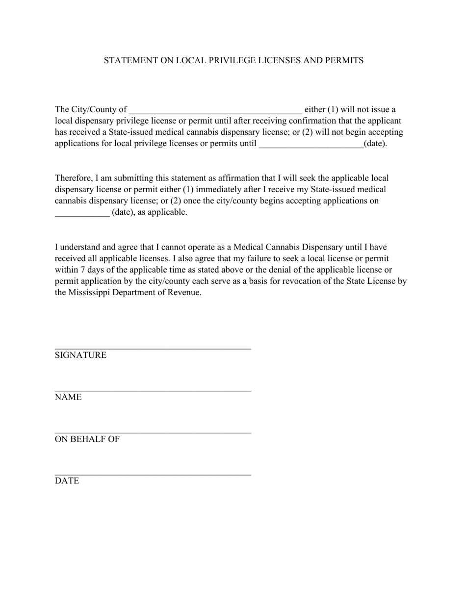 Mississippi Statement on Local Privilege Licenses and Permits - Fill ...