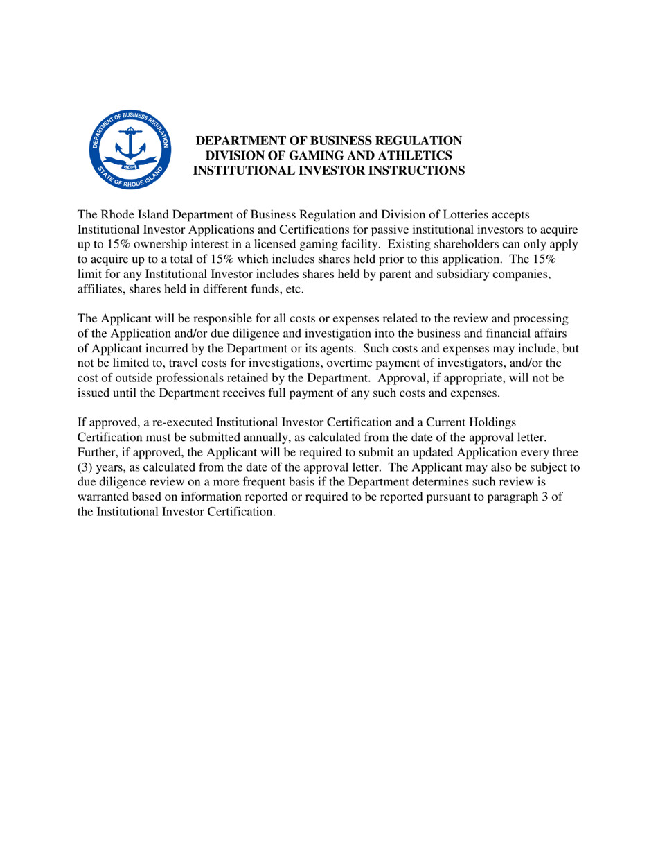 Rhode Island Institutional Investor Application - Fill Out, Sign Online and Download PDF ...