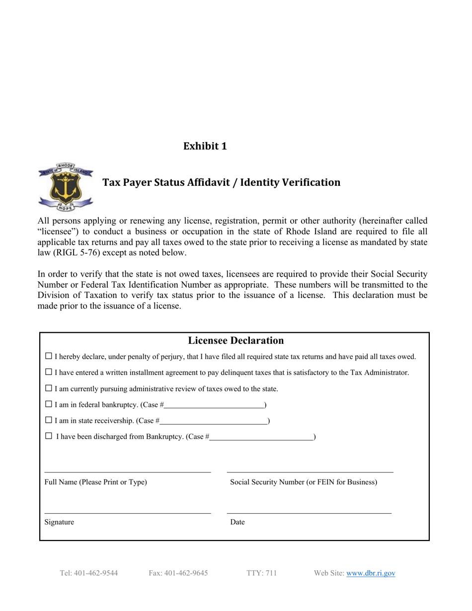 Rhode Island Tax Payer Status Affidavit/Identity Verification - Fill Out, Sign Online and ...