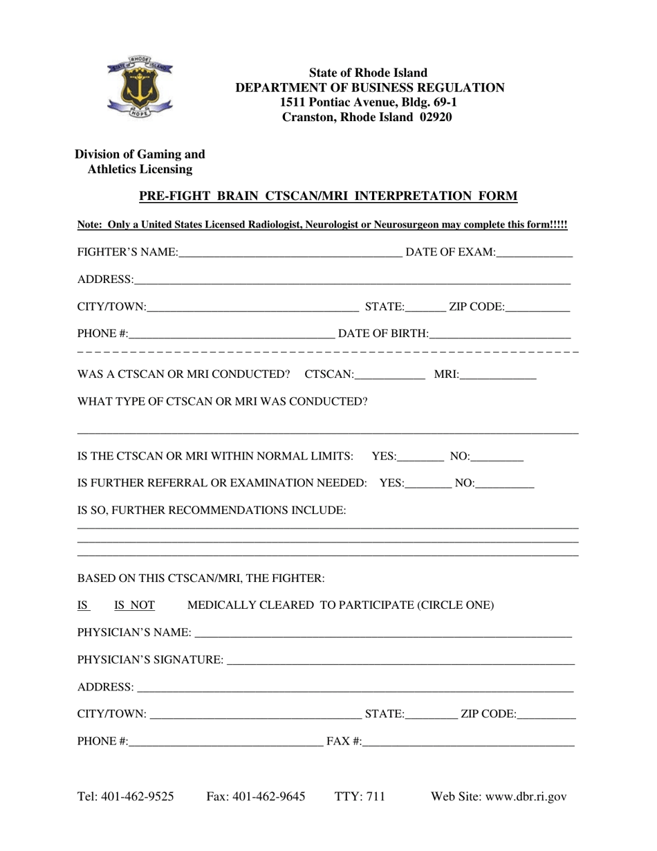 Rhode Island Pre-fight Brain Ctscan/Mri Interpretation Form - Fill Out ...