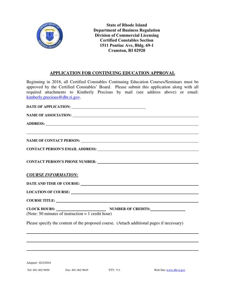 Rhode Island Application for Continuing Education Approval - Fill Out, Sign Online and Download ...