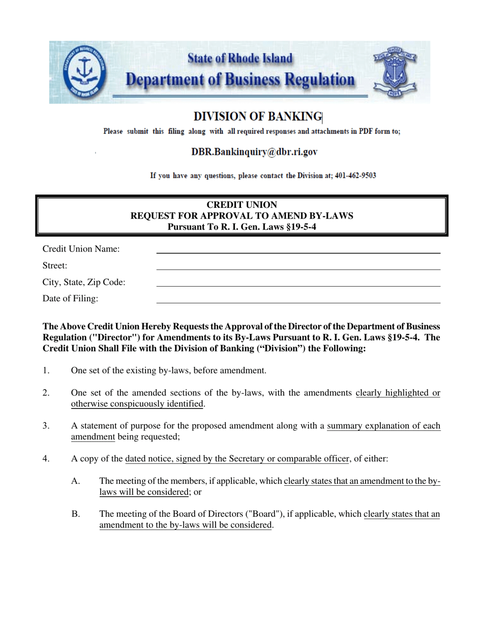 Rhode Island Credit Union Request for Approval to Amend by-Laws ...