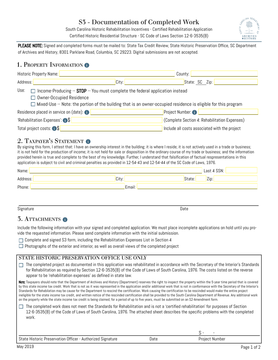 Form S3 - Fill Out, Sign Online and Download Fillable PDF, South ...
