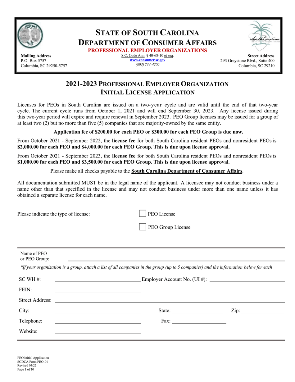 SCDCA Form PEO-01 - 2023 - Fill Out, Sign Online and Download Printable ...
