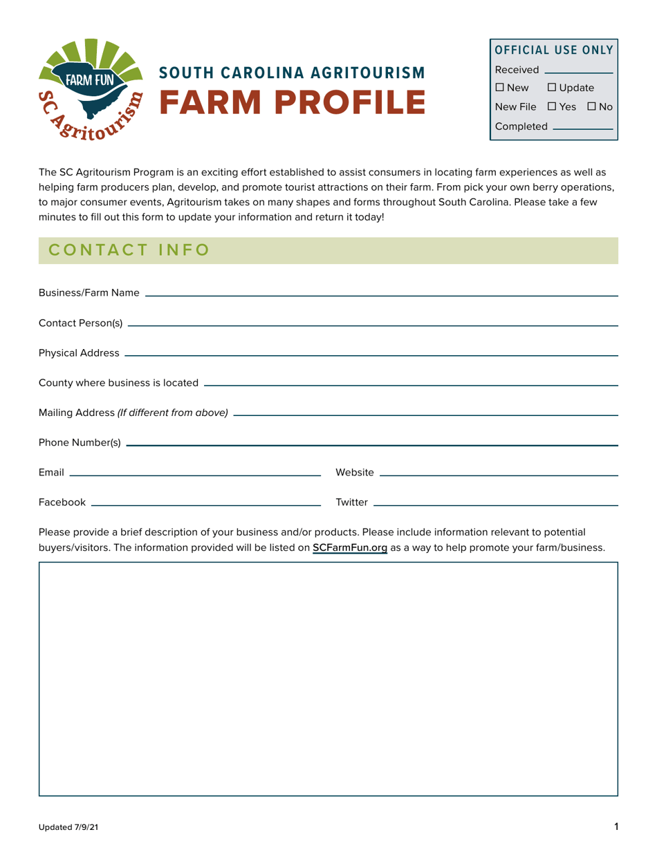 South Carolina Agritourism Farm Profile - Fill Out, Sign Online and ...