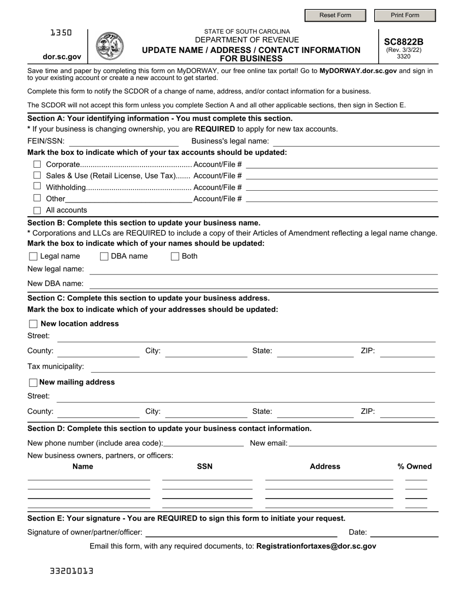 Form SC8822B - Fill Out, Sign Online and Download Fillable PDF, South Carolina | Templateroller
