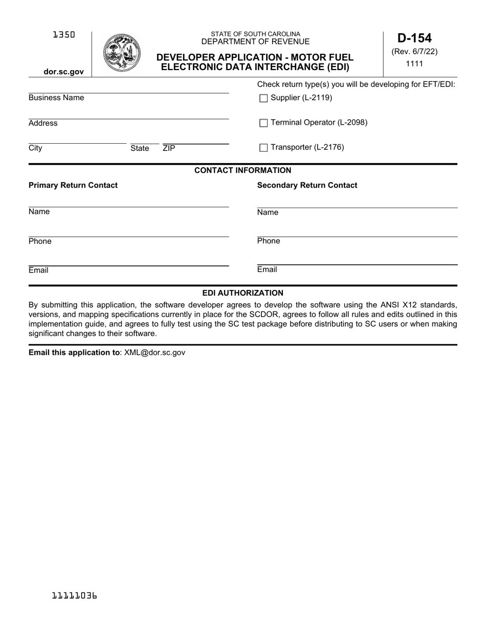 Form D-154 Download Fillable PDF or Fill Online Developer Application ...