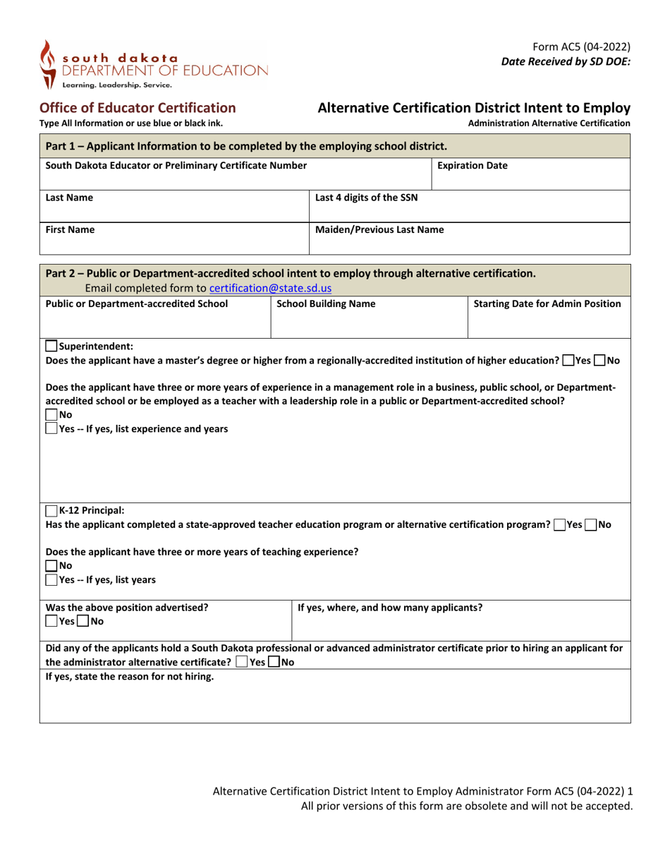 Form AC5 - Fill Out, Sign Online and Download Fillable PDF, South ...