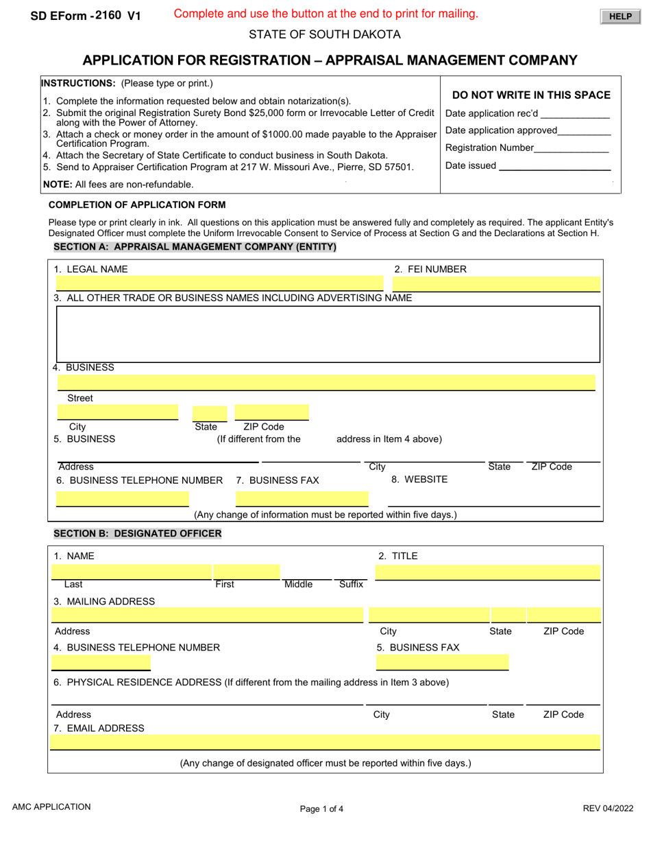 SD Form 2160 Download Fillable PDF or Fill Online Application for ...
