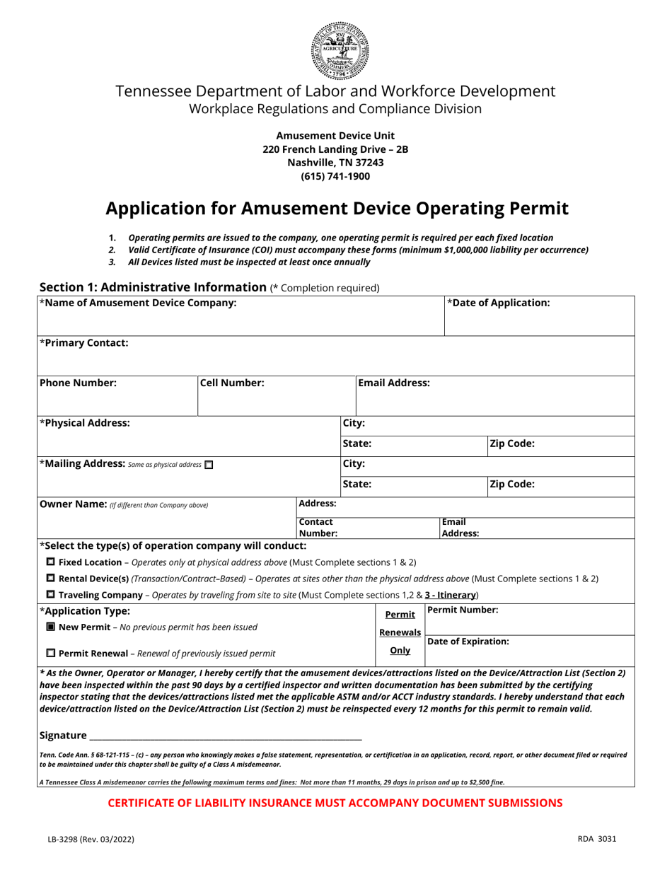 Form LB-3298 - Fill Out, Sign Online and Download Fillable PDF ...