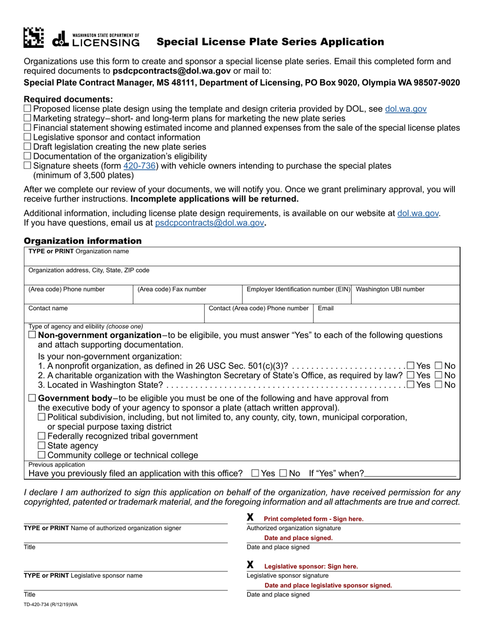 Form TD-420-734 Download Fillable PDF or Fill Online Special License ...