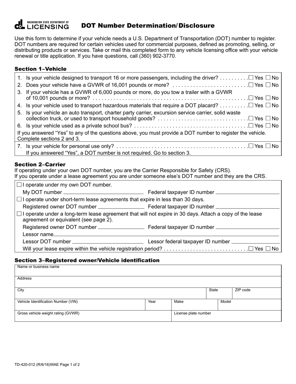 Form TD-420-012 - Fill Out, Sign Online and Download Fillable PDF ...