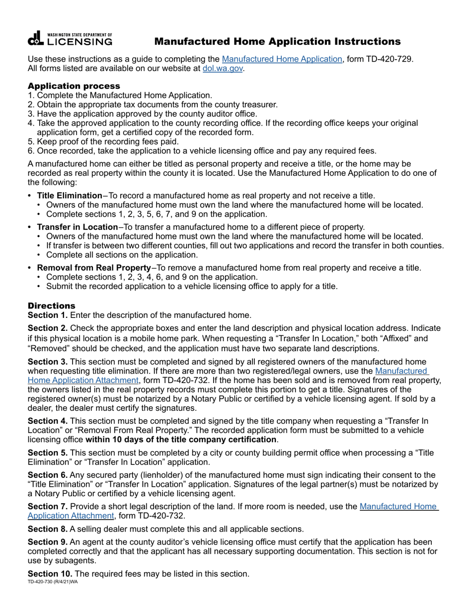 Download Instructions for Form TD-420-729 Manufactured Home Application ...
