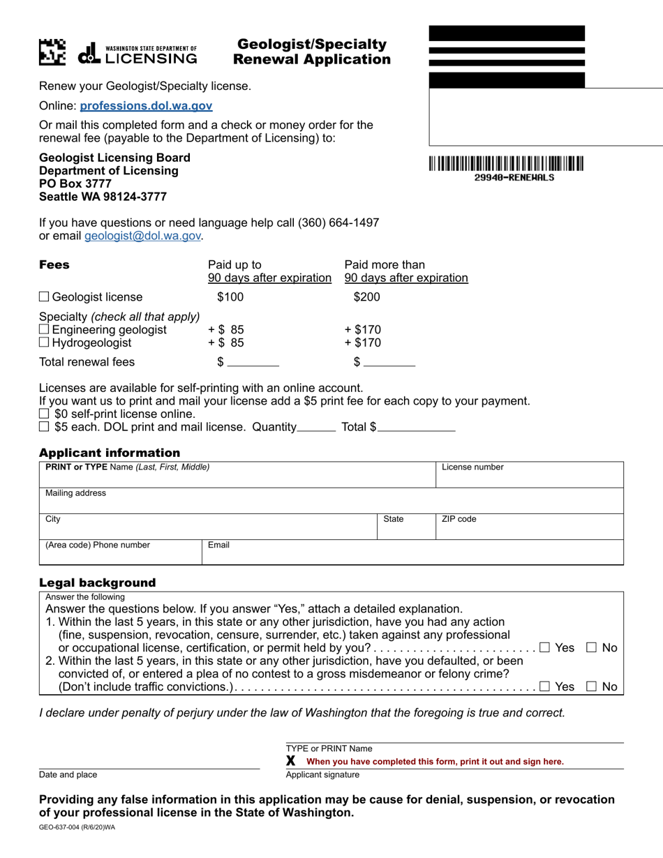 Form GEO-637-004 - Fill Out, Sign Online and Download Fillable PDF ...