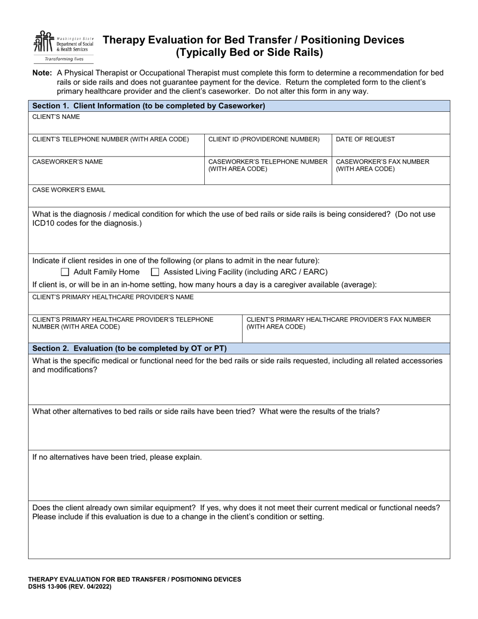 DSHS Form 13-906 Download Printable PDF or Fill Online Therapy ...