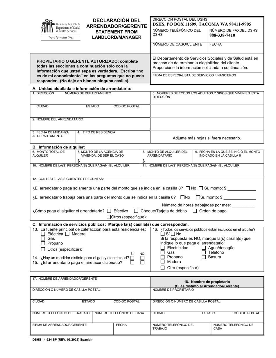DSHS Formulario 14-224 Download Printable PDF or Fill Online ...