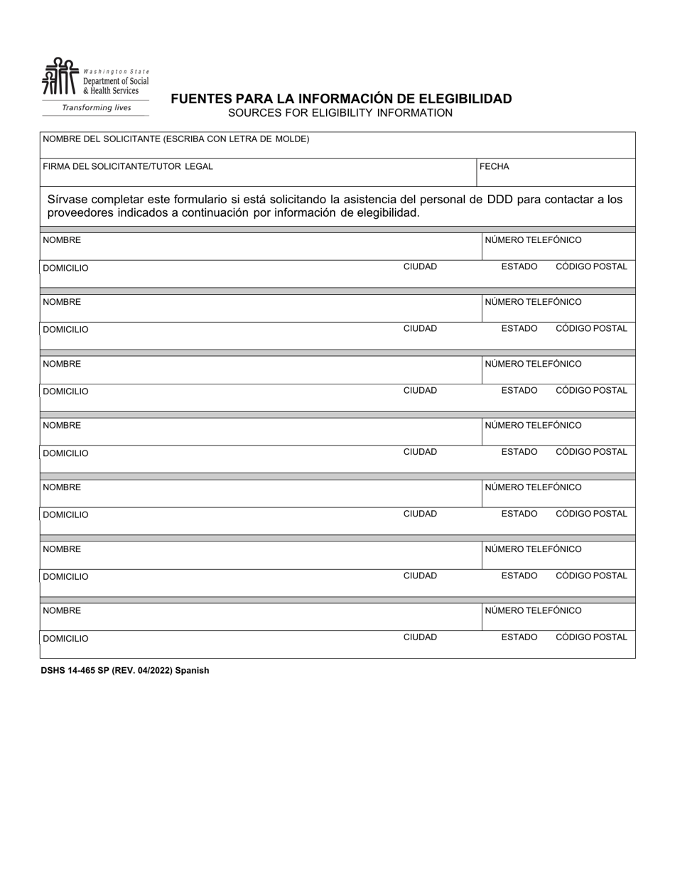 DSHS Formulario 14-465 - Fill Out, Sign Online and Download Printable ...