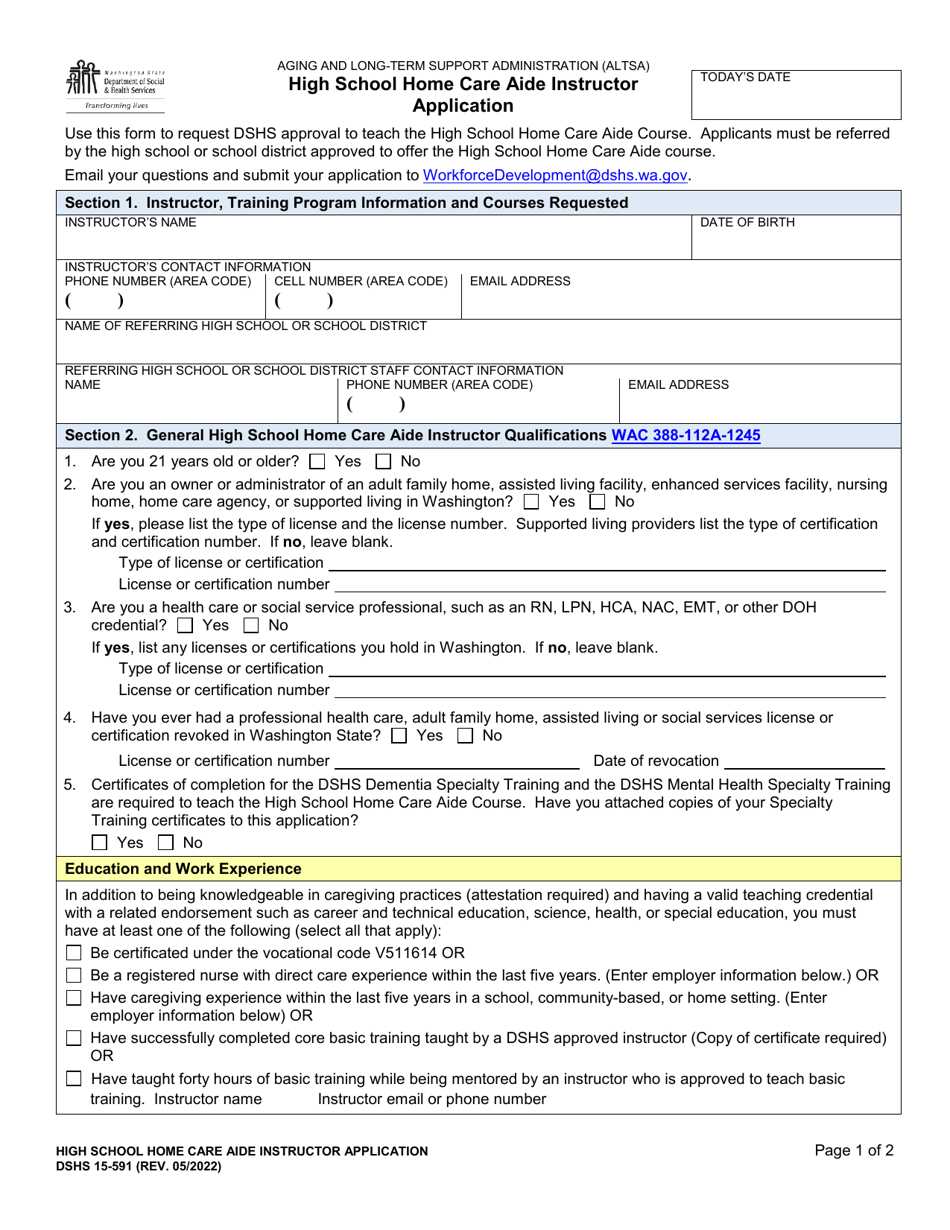 DSHS Form 15-591 - Fill Out, Sign Online and Download Printable PDF ...