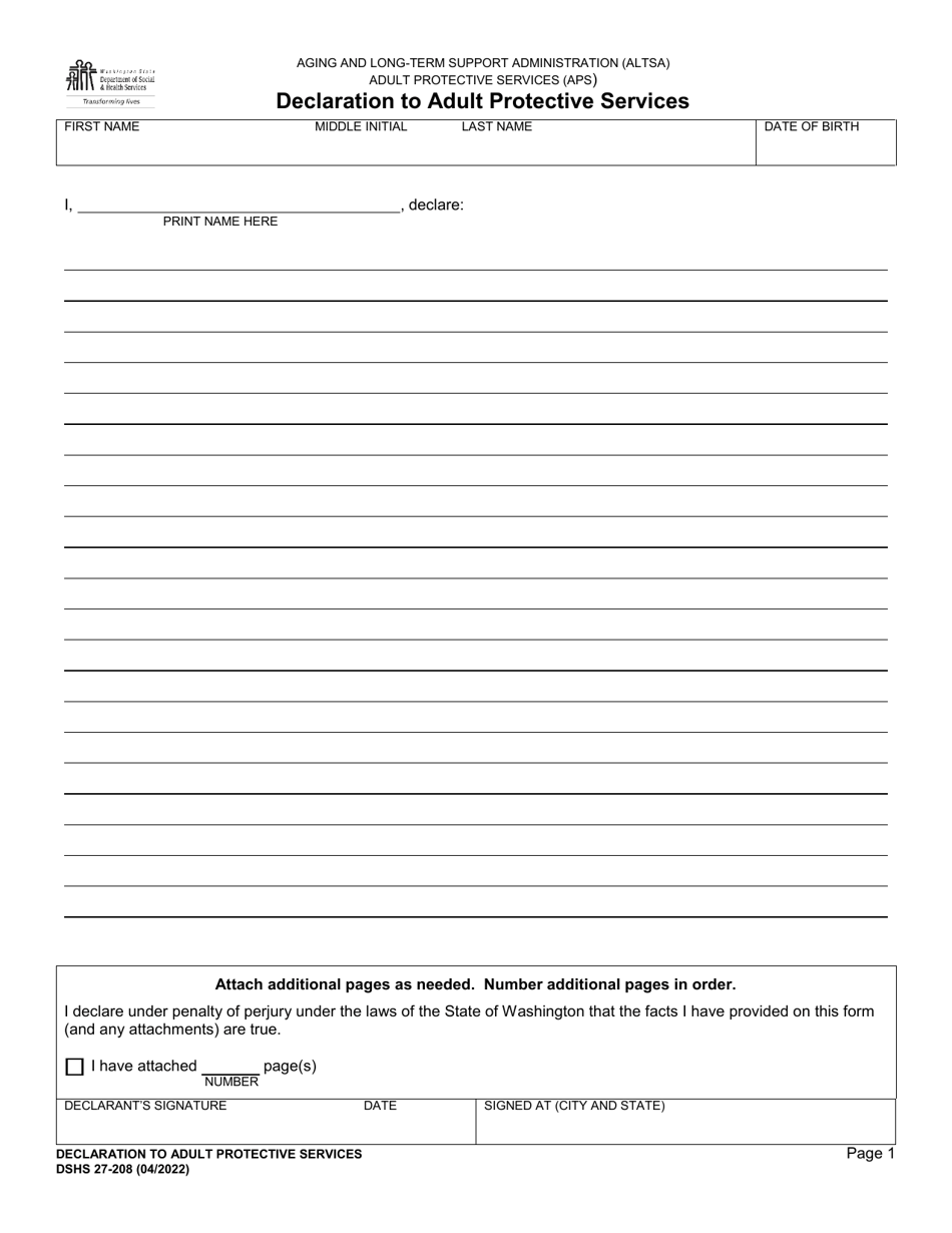 DSHS Form 27-208 - Fill Out, Sign Online and Download Printable PDF ...