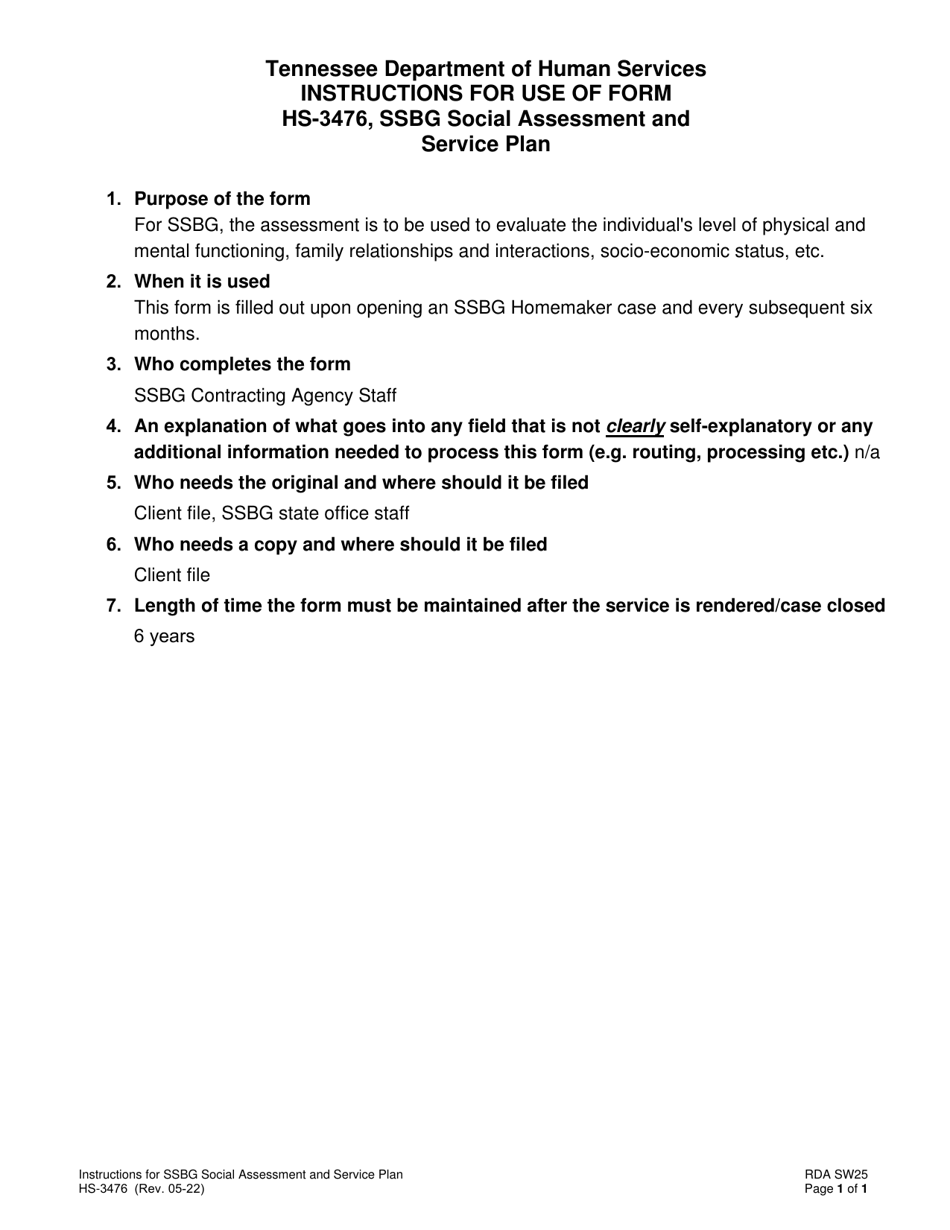 Download Instructions for Form HS-3476 Ssbg Social Assessment and ...