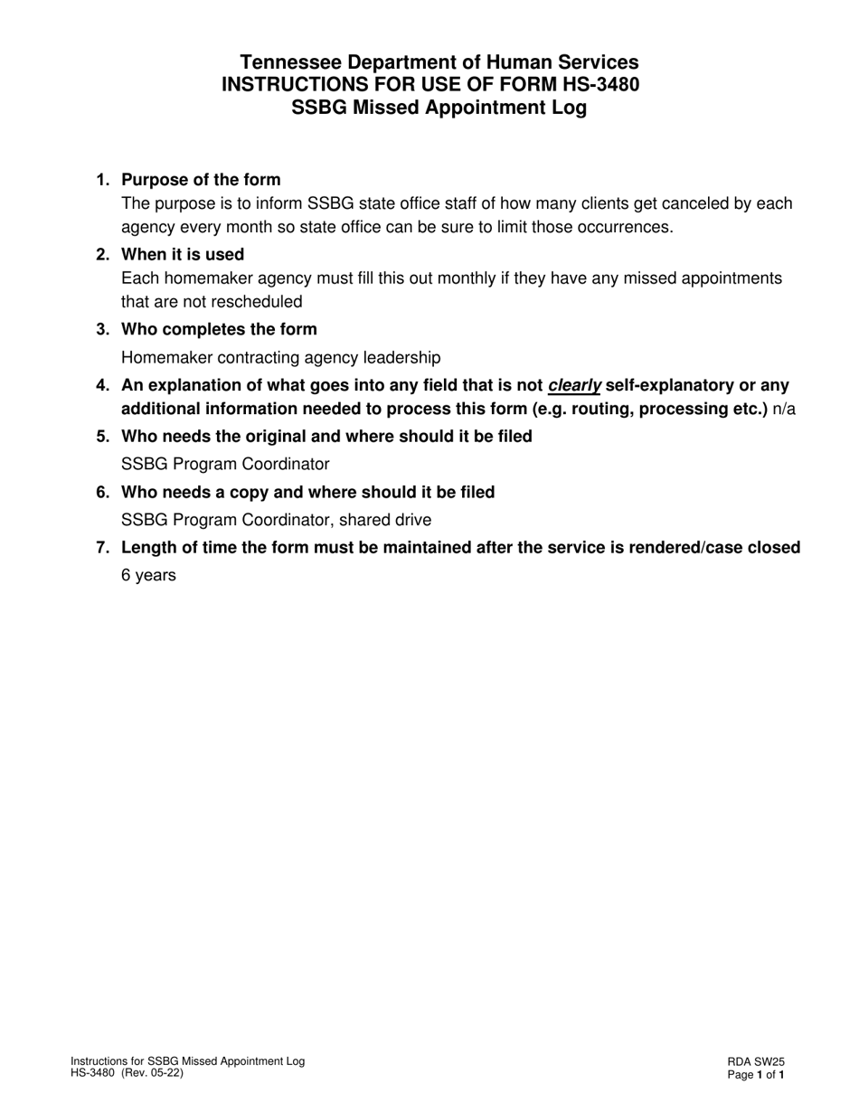Download Instructions for Form HS-3480 Ssbg Missed Appointment Log PDF ...