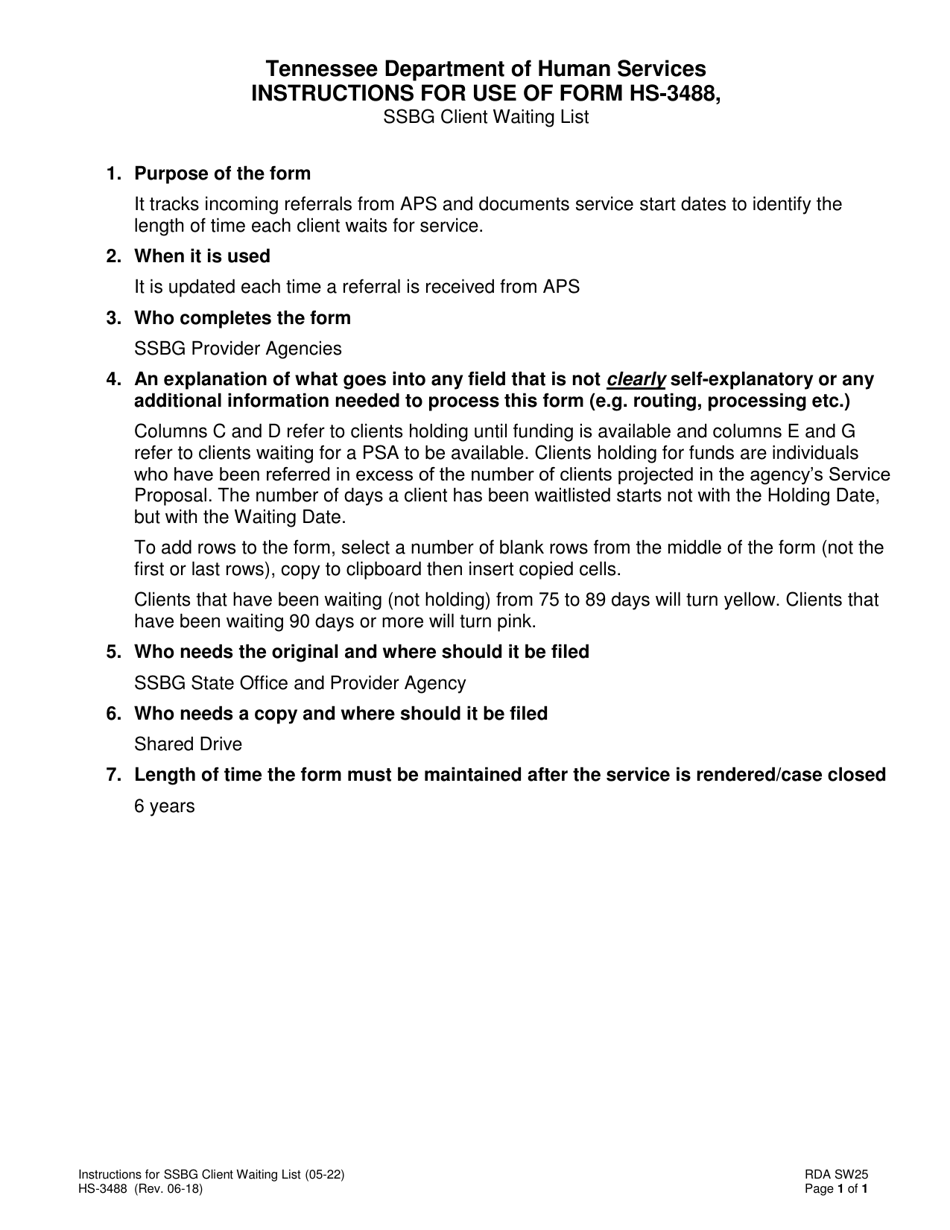Download Instructions for Form HS-3488 Ssbg Client Waiting List PDF ...