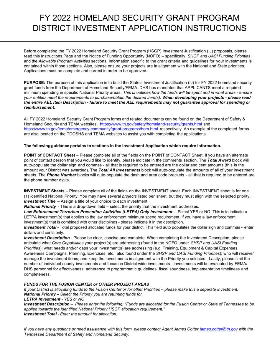 2022 Tennessee District Investment Application - Homeland Security ...