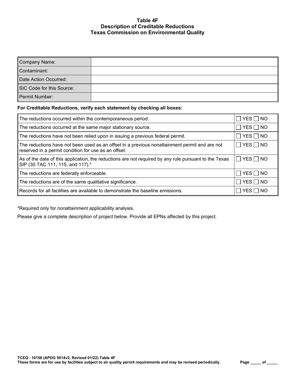 Form TCEQ-10158 Table 4F Download Fillable PDF or Fill Online ...