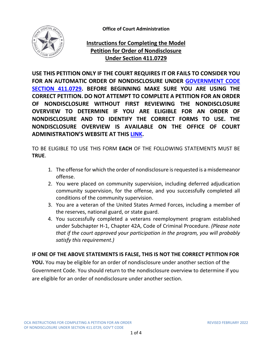 Download Instructions for Model Petition for Order of Nondisclosure ...