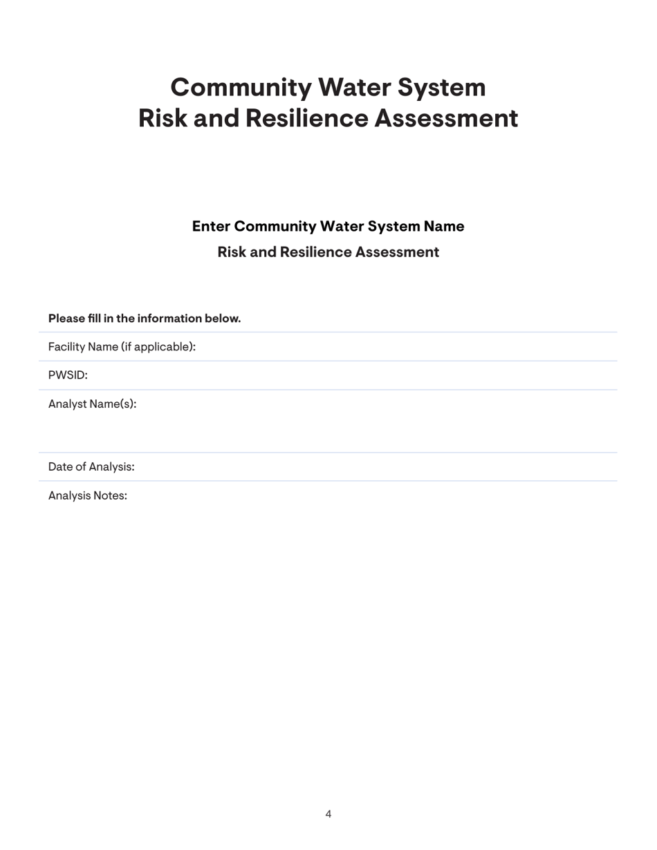 Community Water System Risk and Resilience Assessment - Fill Out, Sign ...