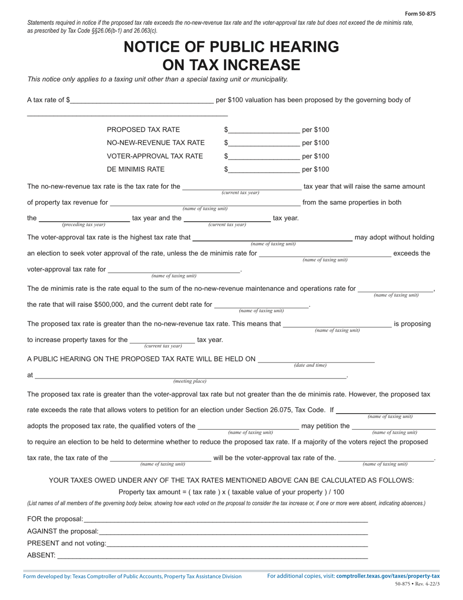 Form 50-875 - Fill Out, Sign Online and Download Printable PDF, Texas ...