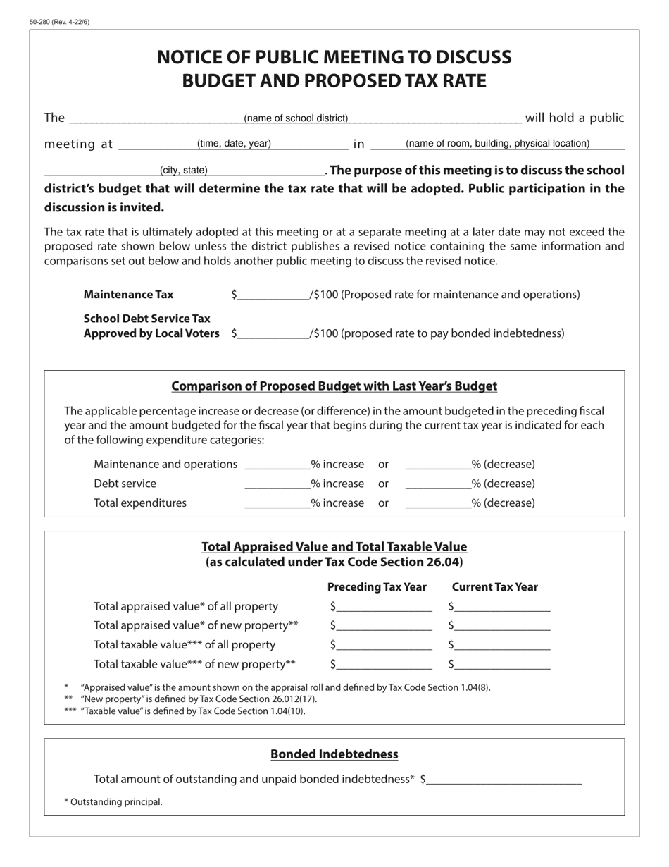 Form 50-280 Download Fillable PDF or Fill Online Notice of Public ...