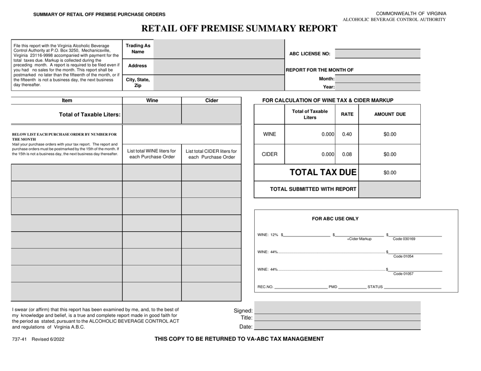 Form 737-41 Download Printable PDF or Fill Online Retail off Premise ...