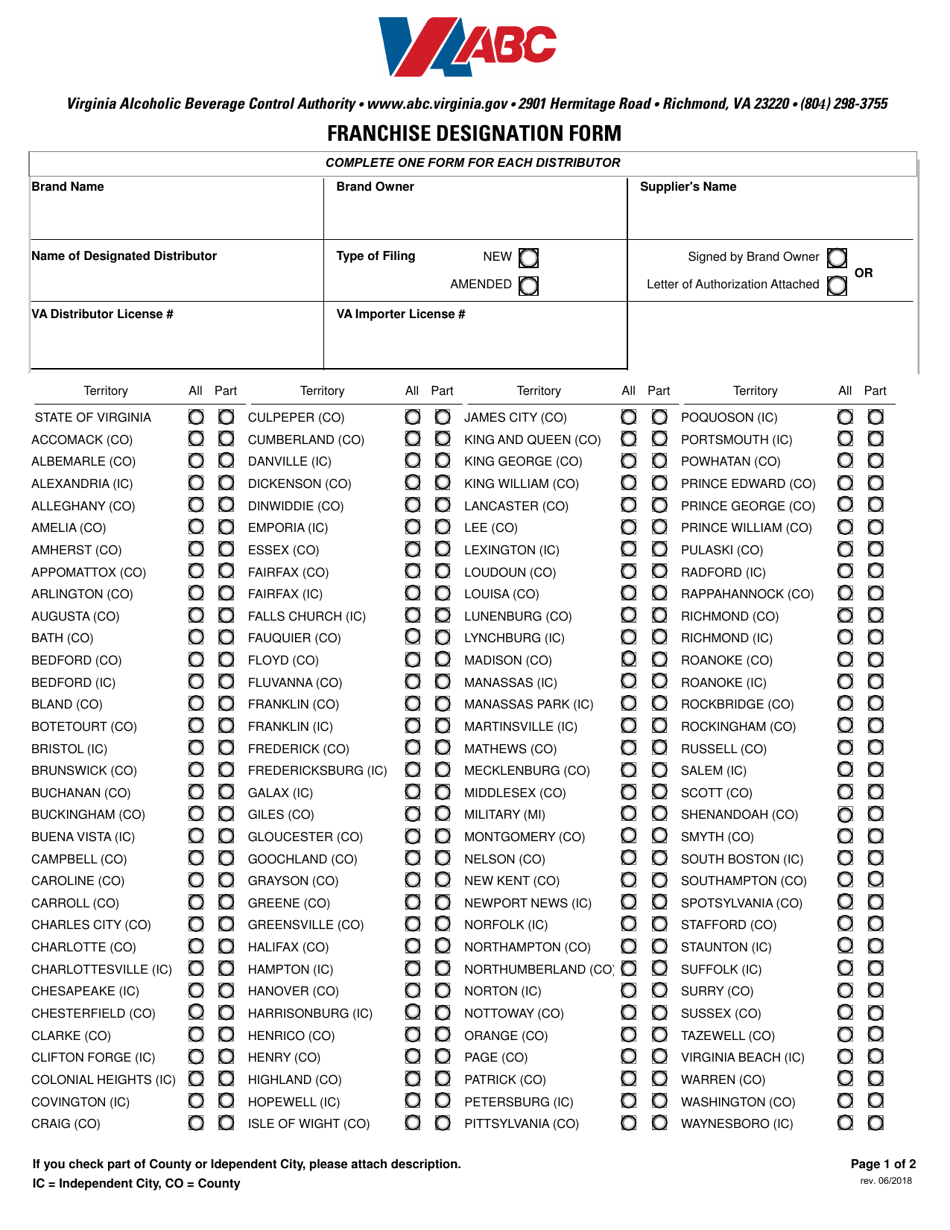 Virginia Franchise Designation Form - Fill Out, Sign Online and ...