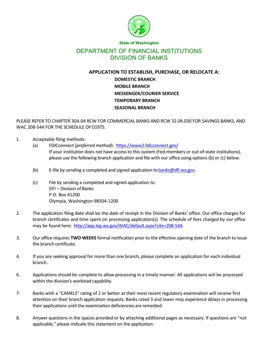 Washington Branch Application Form - Fill Out, Sign Online and Download ...