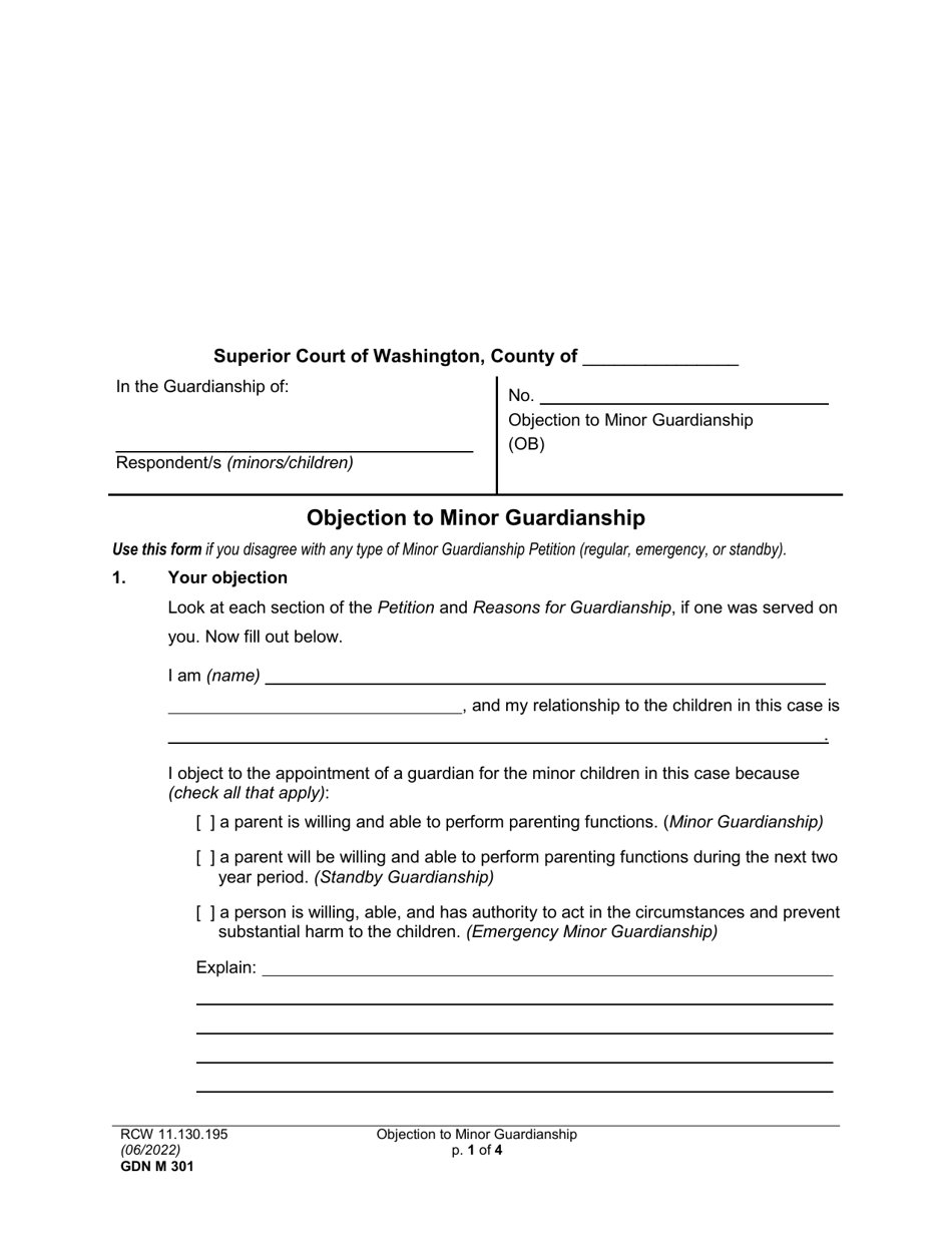 Form GDN M301 Download Printable PDF or Fill Online Objection to Minor ...