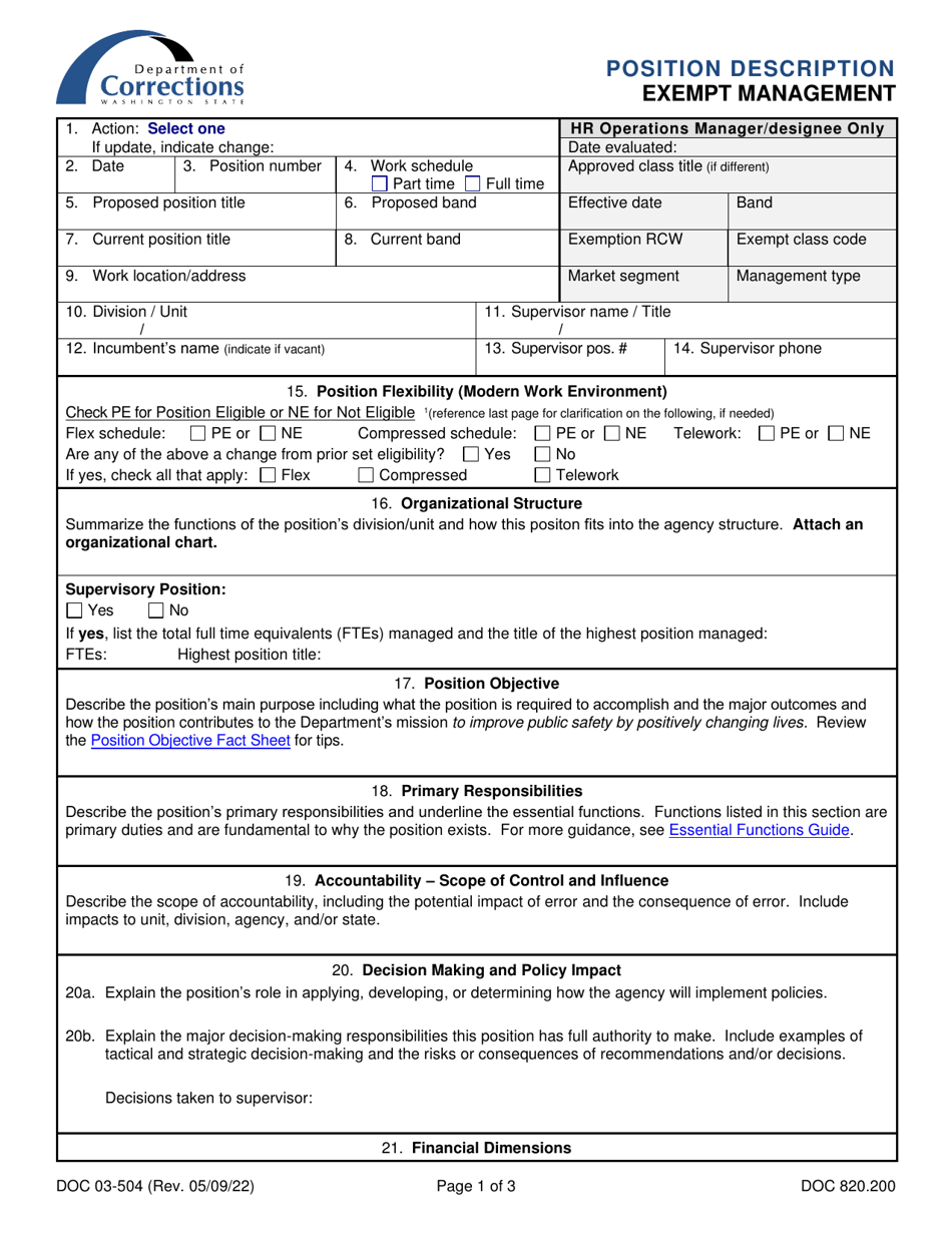 Form DOC03-504 Download Printable PDF or Fill Online Position ...
