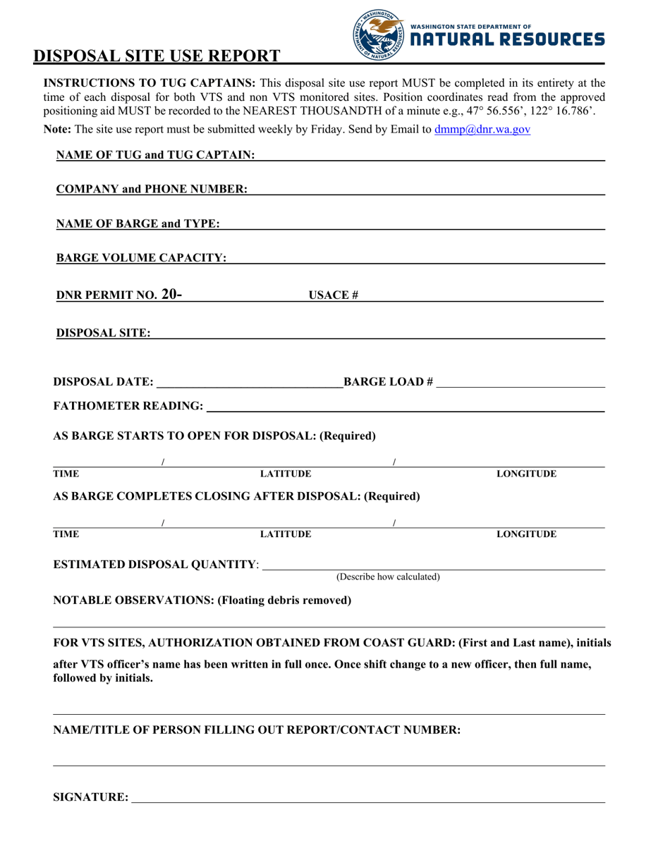 Washington Disposal Site Use Report - Fill Out, Sign Online and ...