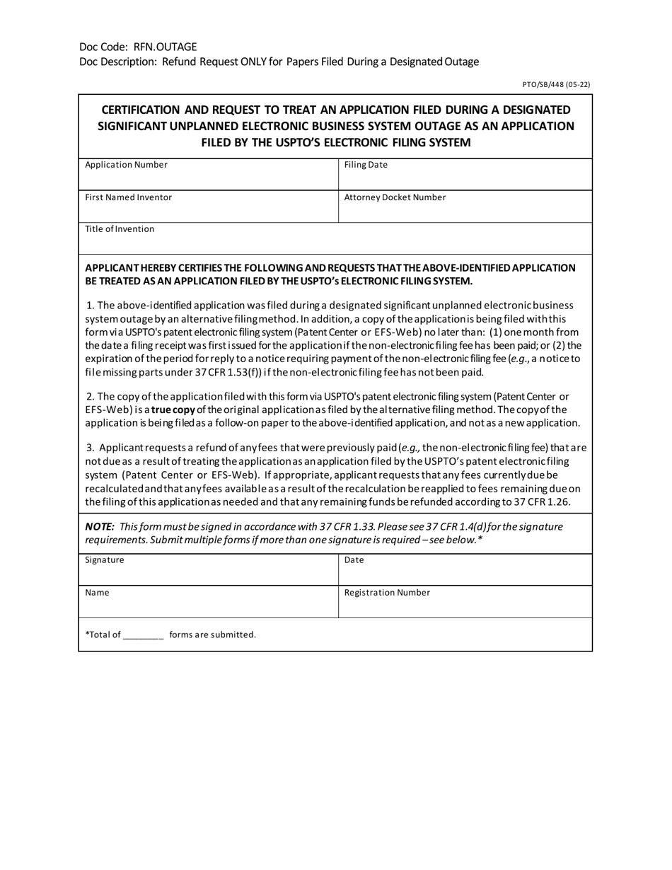 Form PTO/SB/448 Download Fillable PDF or Fill Online Certification and ...