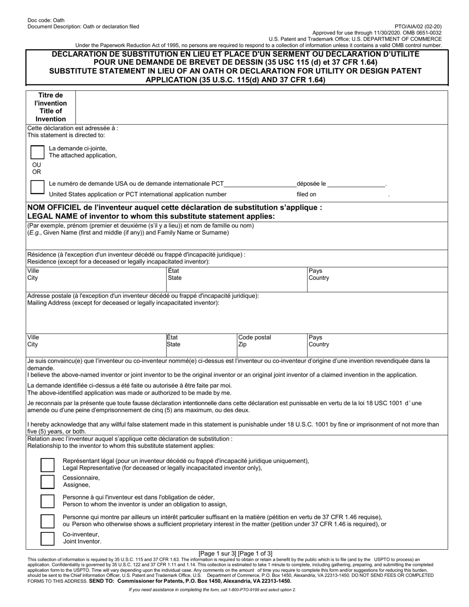 Form PTO/AIA/02 - Fill Out, Sign Online and Download Fillable PDF ...