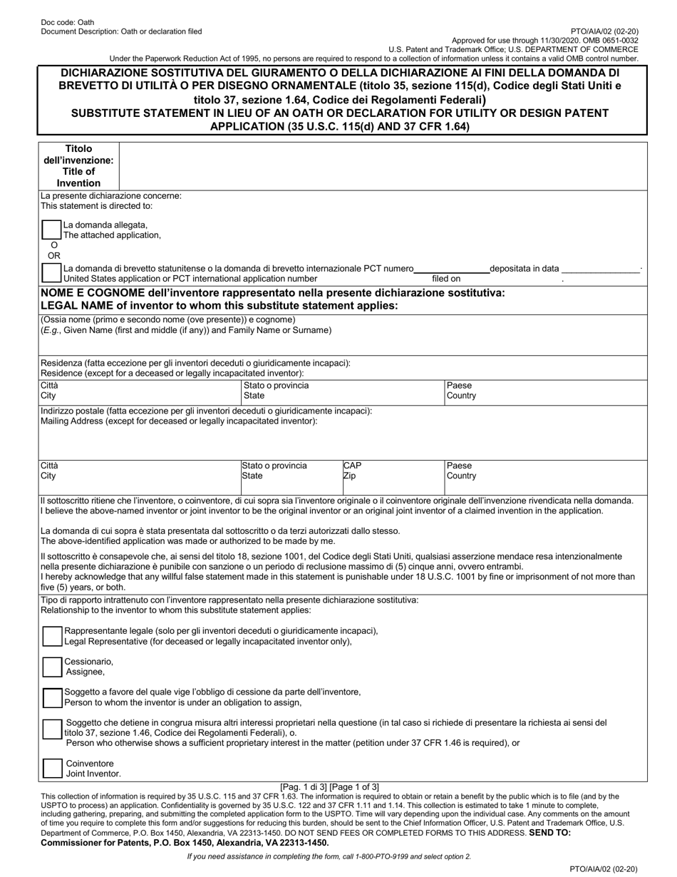Form PTO/AIA/02 - Fill Out, Sign Online and Download Fillable PDF ...