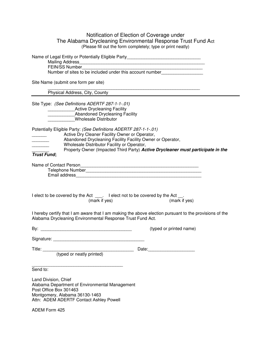 ADEM Form 425 - Fill Out, Sign Online and Download Printable PDF ...
