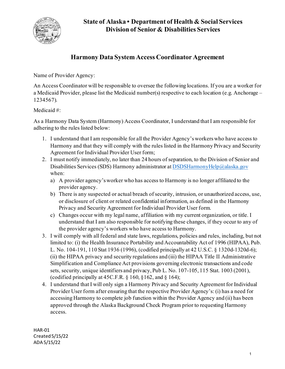 Form HAR-01 - Fill Out, Sign Online and Download Fillable PDF, Alaska ...