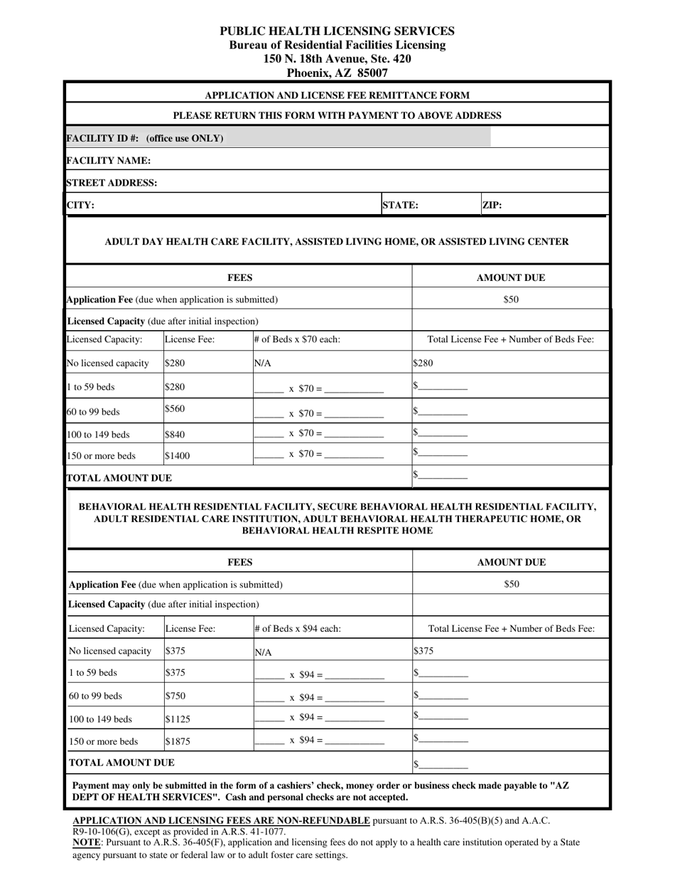 Arizona Application and License Fee Remittance Form - Fill Out, Sign ...