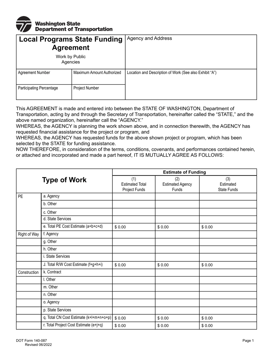 DOT Form 140-087 - Fill Out, Sign Online and Download Fillable PDF ...